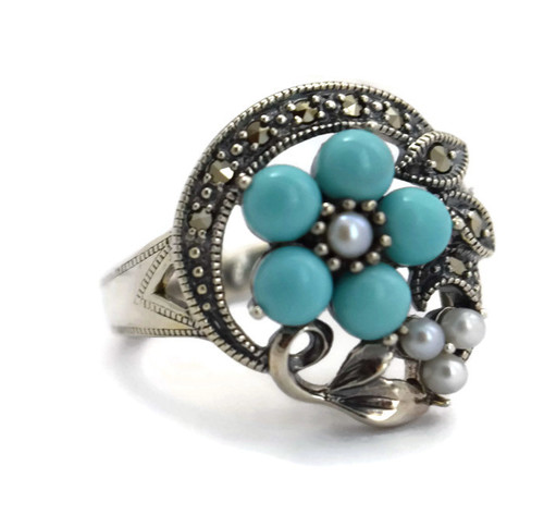 Turquoise Flower Ring - בדרך הטבע
