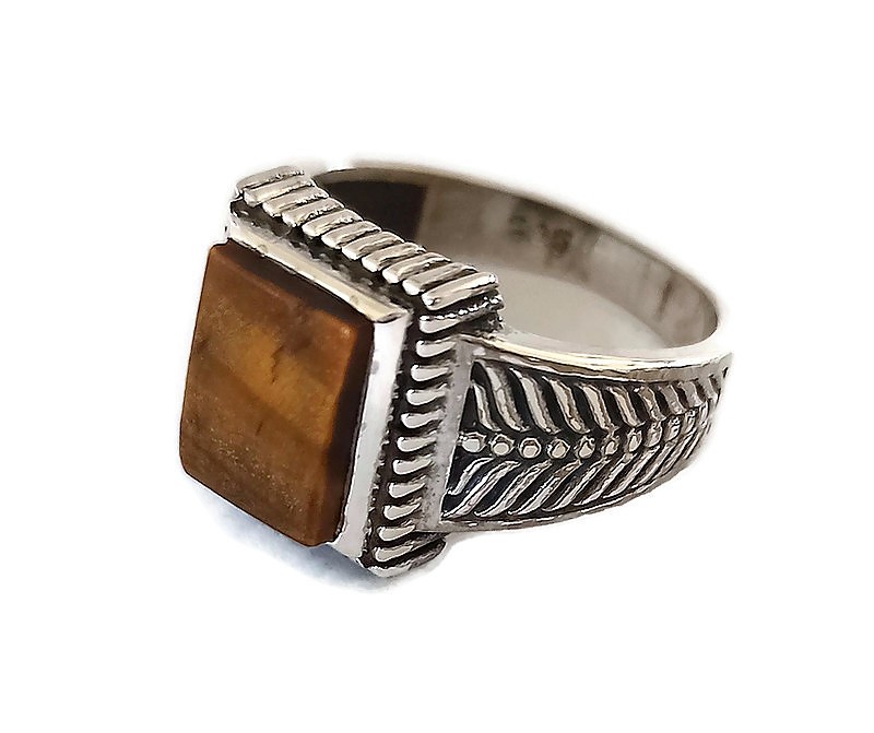 Rectangular Tiger's Eye Ring