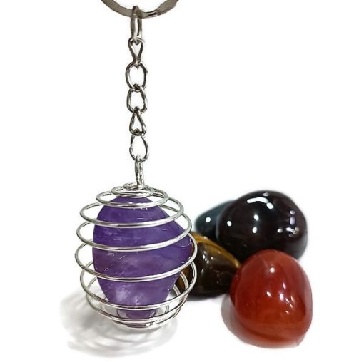 Spiral Key Chain With Large Gemstone