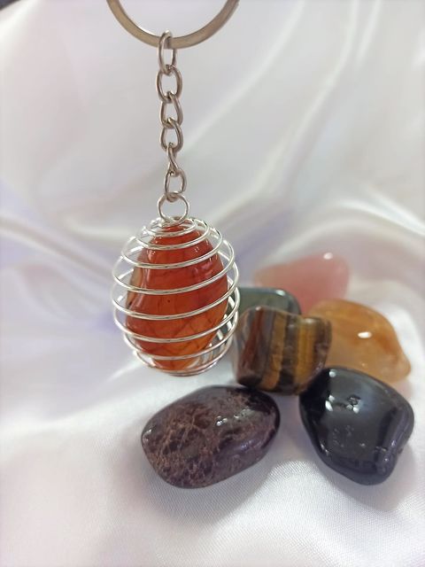 Spiral Key Chain With Large Gemstone